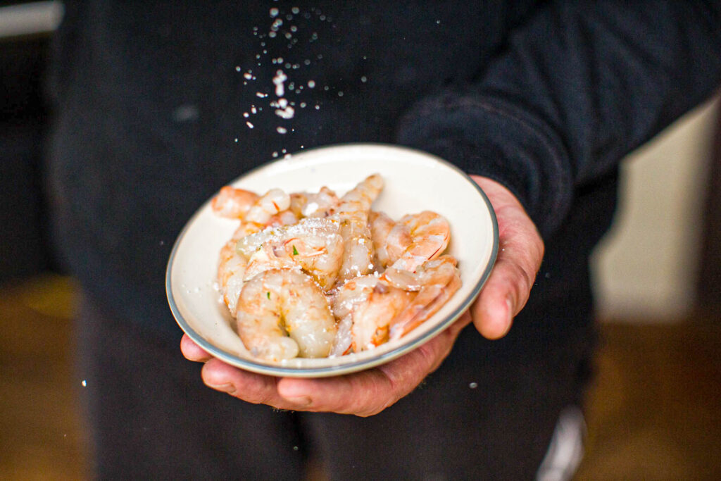 Wagyu Rump With Garlic Chilli Prawns and Sweet Potato Chips Recipe - We ...