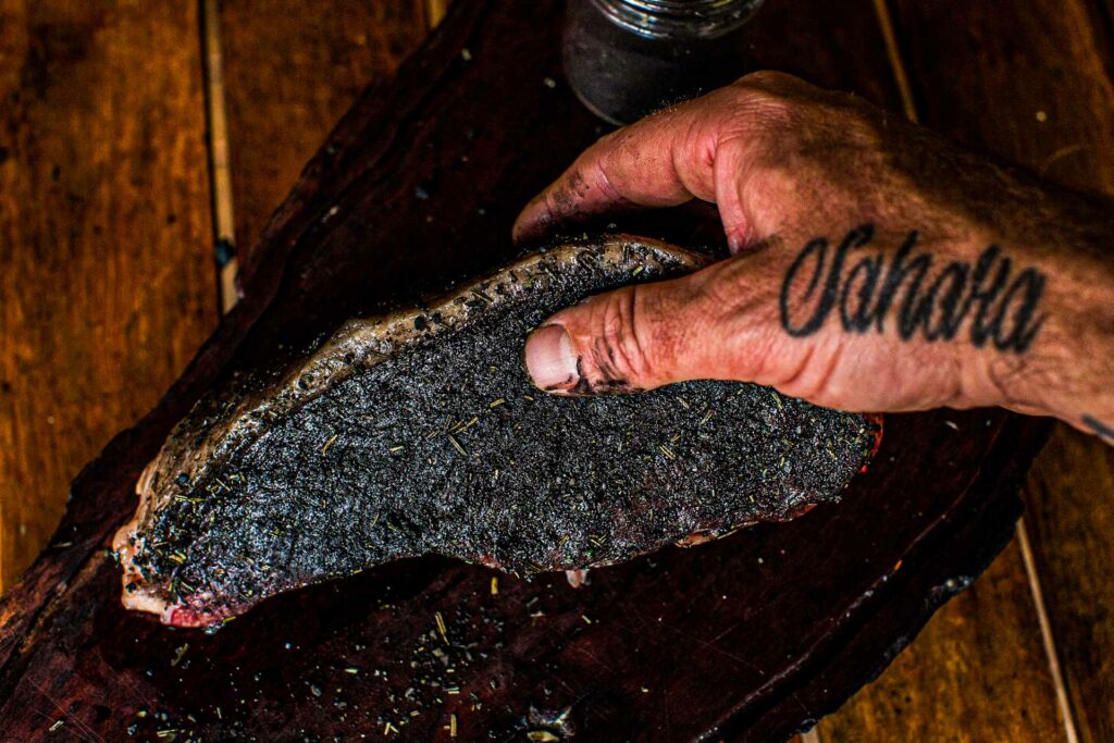 Wagyu Rump With Garlic Chilli Prawns and Sweet Potato Chips Recipe - We ...